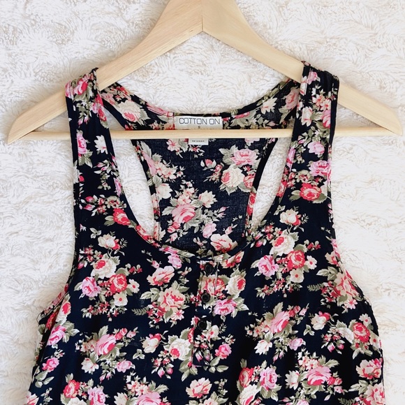 Cotton On | Tops | Black Floral Tank Top With Buttons | Poshmark